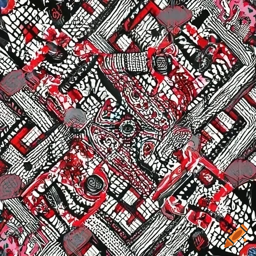 Red and white punk rock pattern on Craiyon