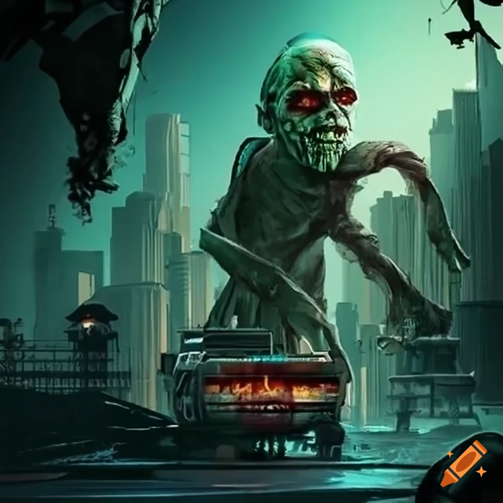 Zombie town delorean from back to the future on Craiyon