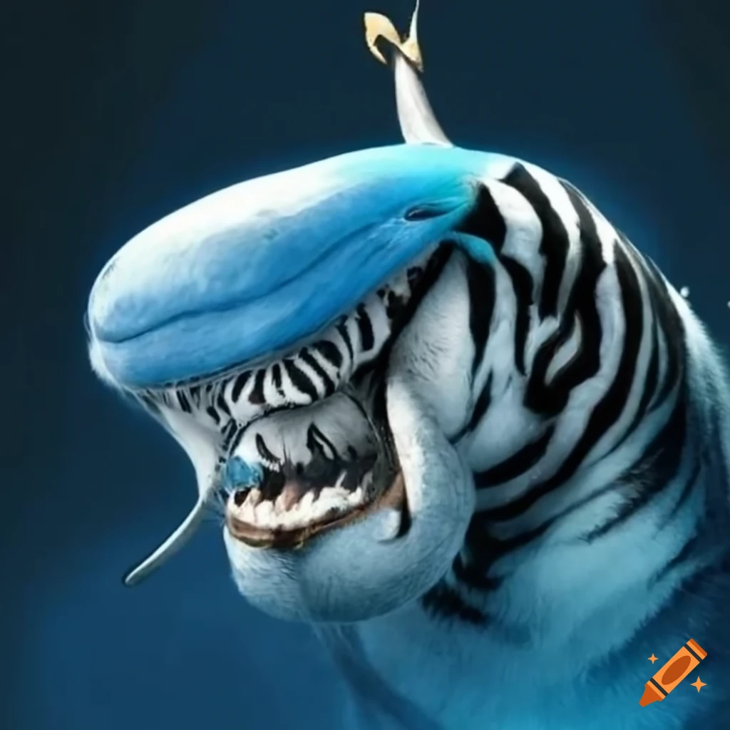 Hybrid of tiger and whale in blue color with tiger head on Craiyon