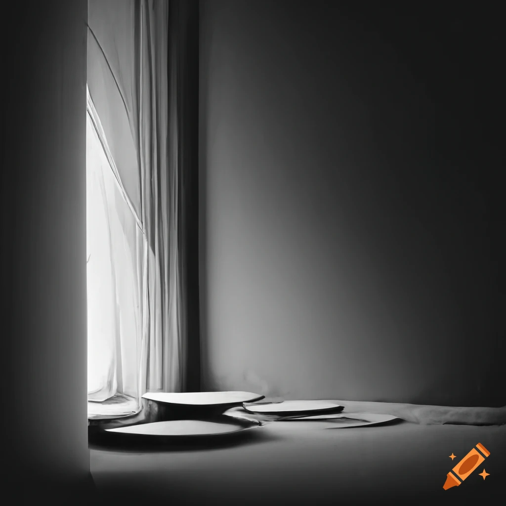 Surrealist ambiance abstract interior in white and black with unknown ...