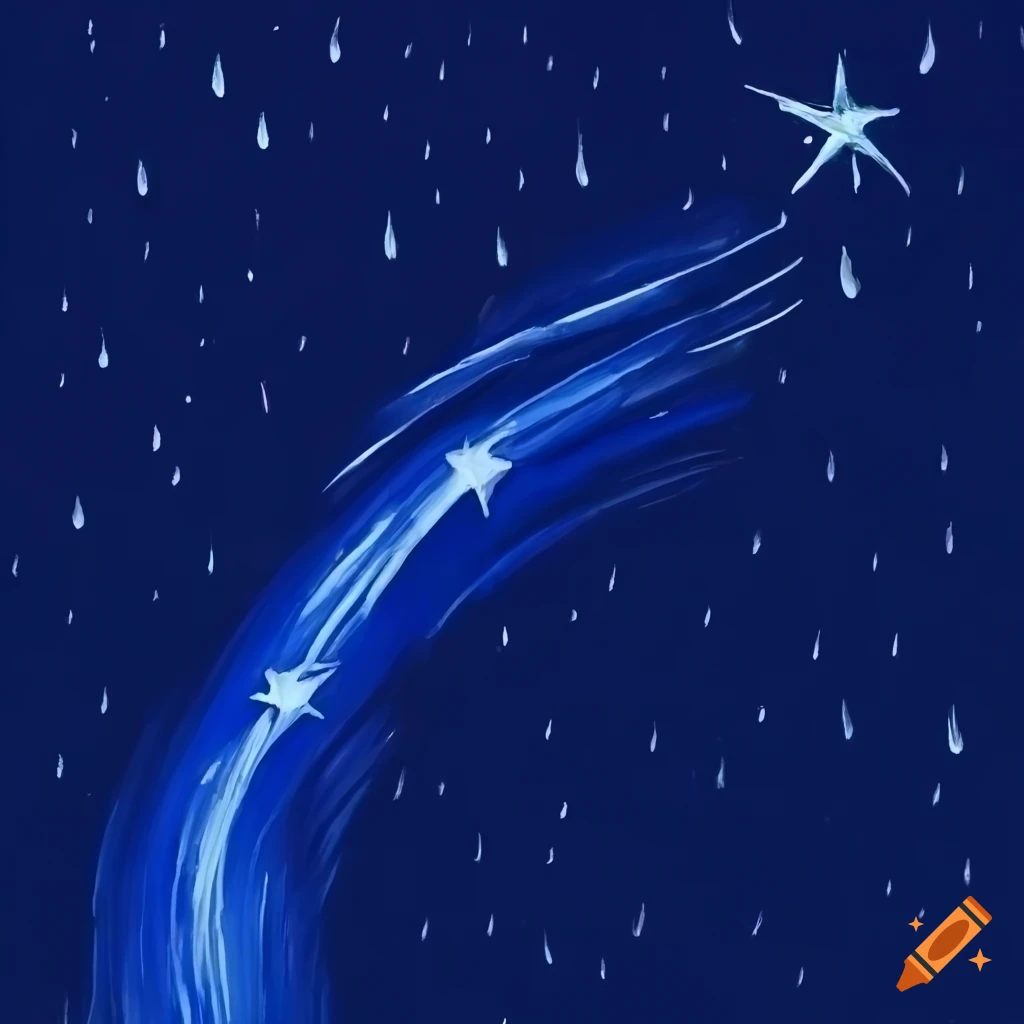 Oil painting of a shooting star in dark blue rain on Craiyon