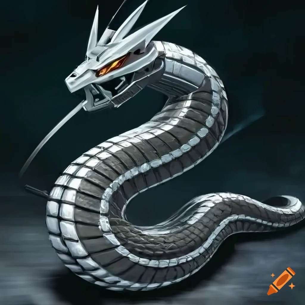 Cyber gray steel robot serpent snake in yu gi oh art style on Craiyon