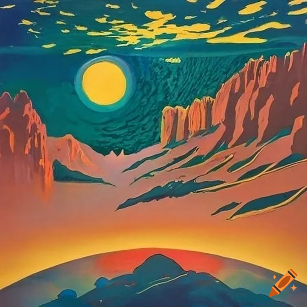 Abstract serigraph featuring salish motifs and fantasy creatures with ...