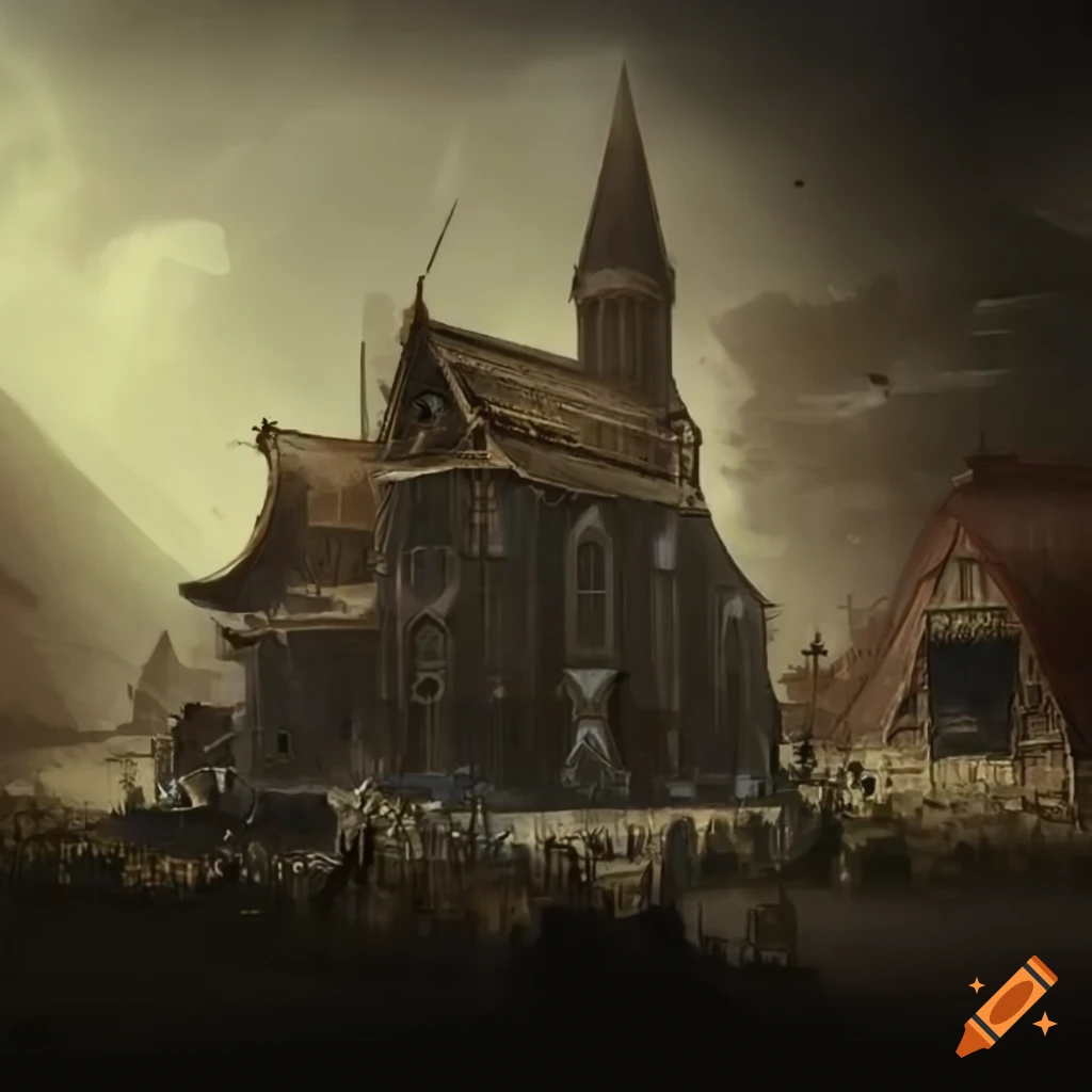 Steampunk church with detailed concept art on Craiyon