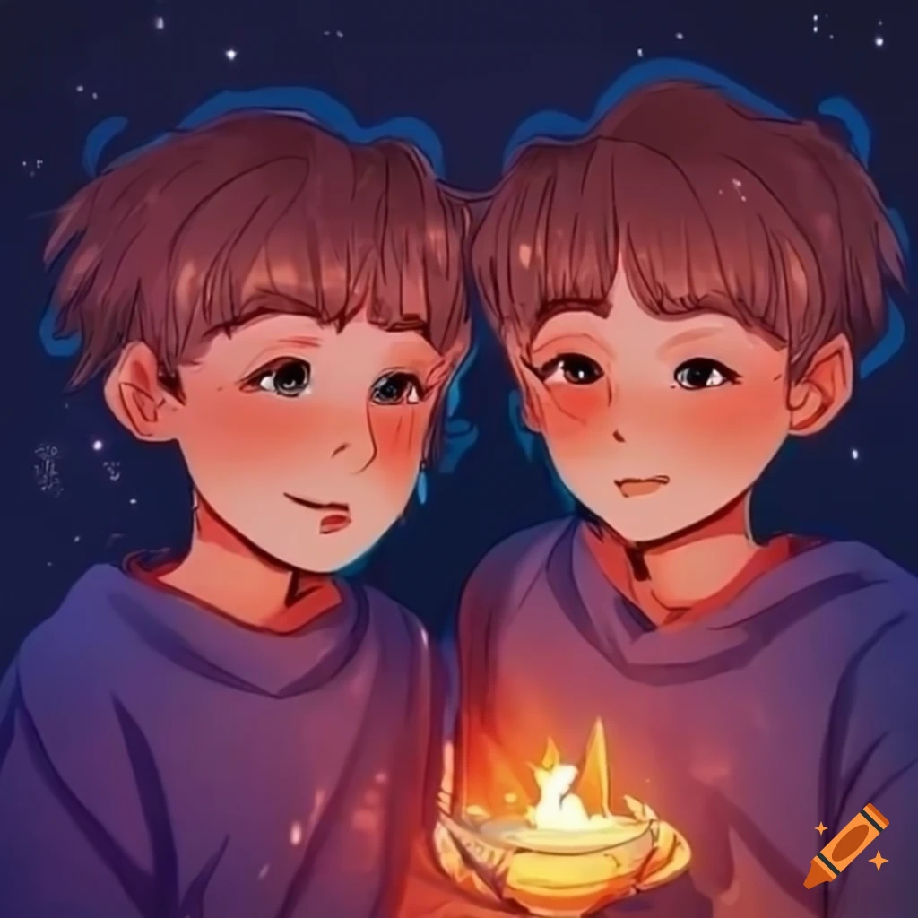 Max and Leo stargazing as twin brothers on Craiyon