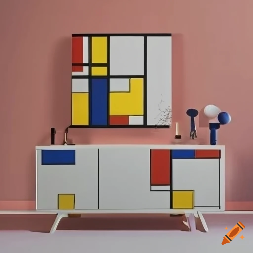Retro living room with Piet Mondrian designs and play of light and ...
