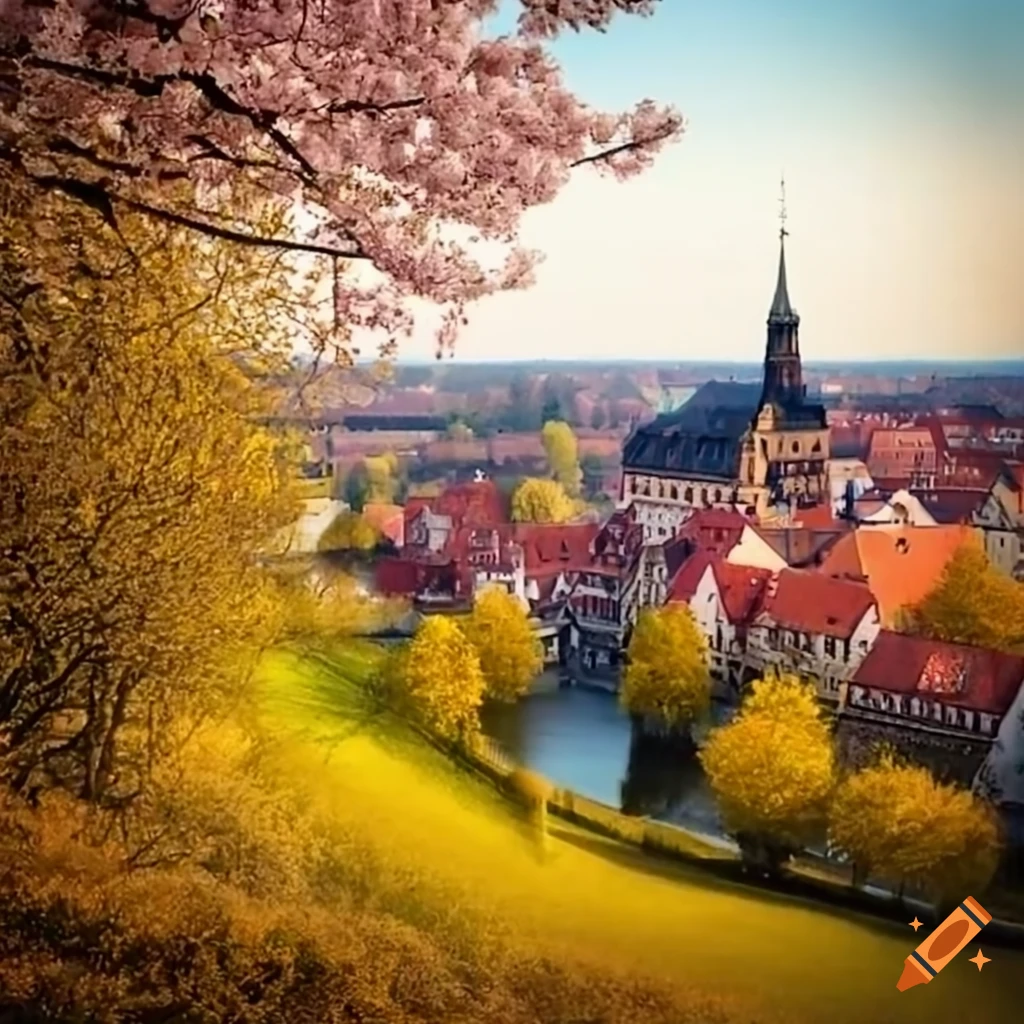 Bamberg's Altenburg and Dom during blossoming Spring on Craiyon