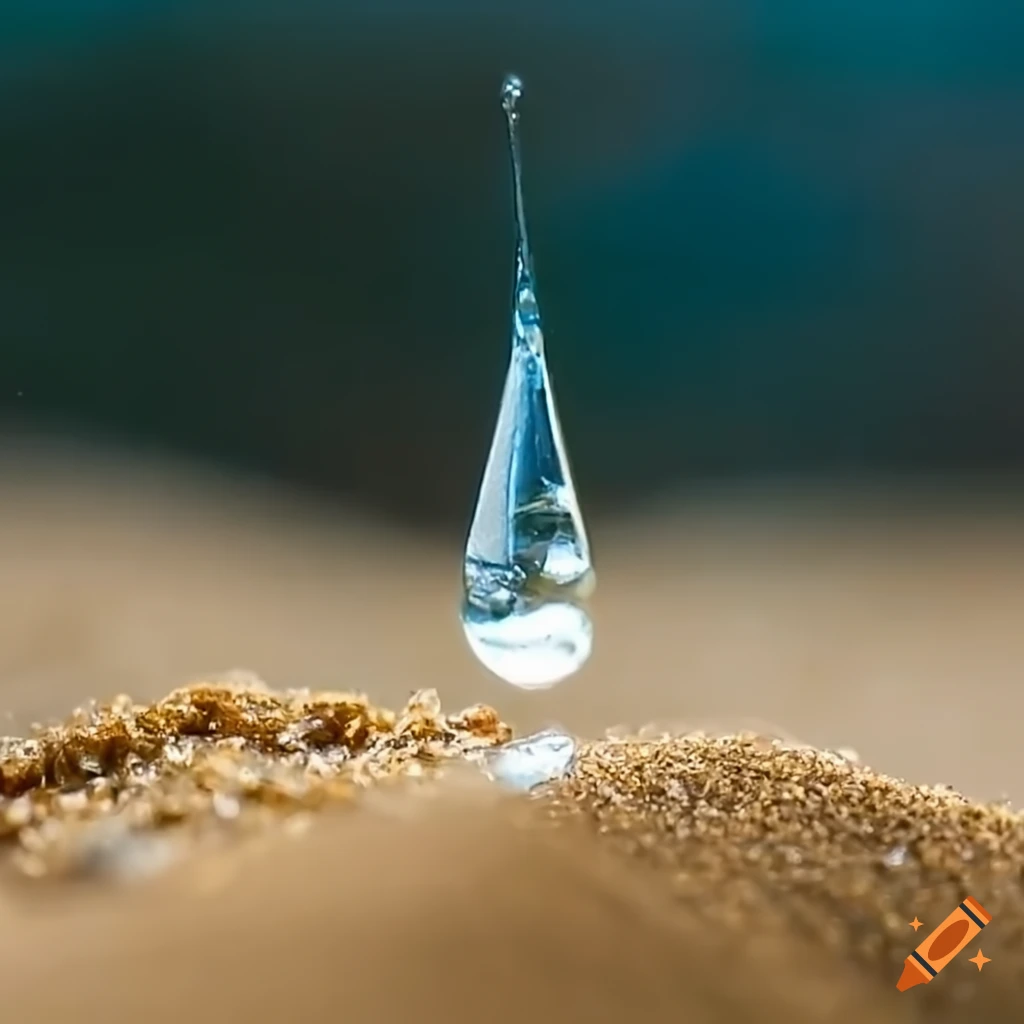 Water drop falling on sand in macro photography on Craiyon