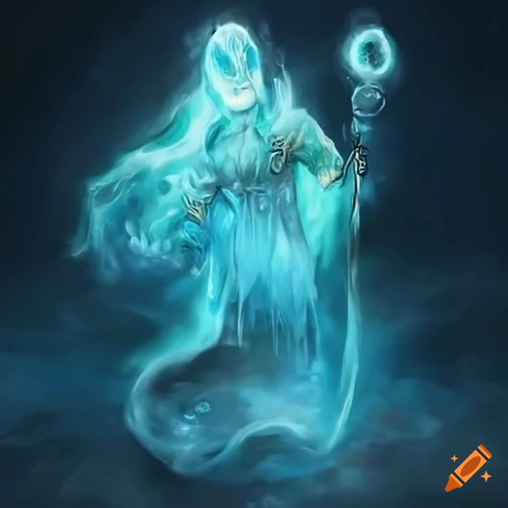 Plasmoid wizard made of water and magic elements on Craiyon