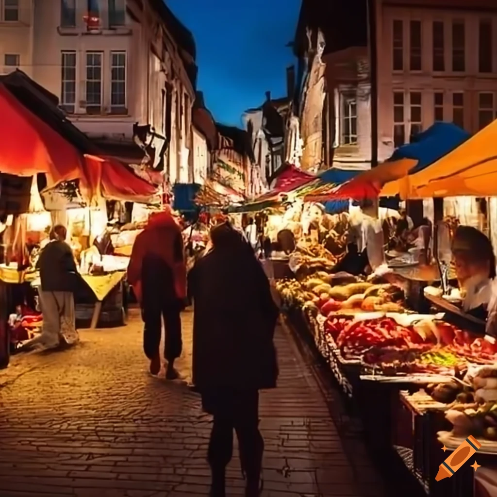 Busy small town main street market on Craiyon