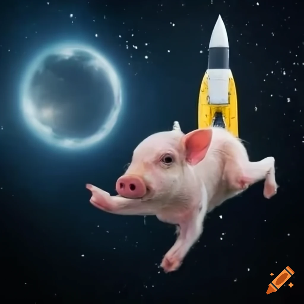 Piglet astronaut floating in dark space with a rocket exploding on Craiyon