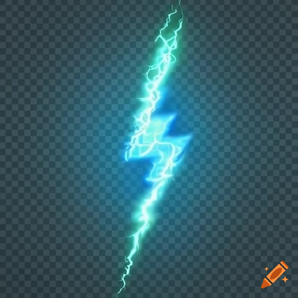 Cyan glowing lightning bolt on transparent background on Craiyon