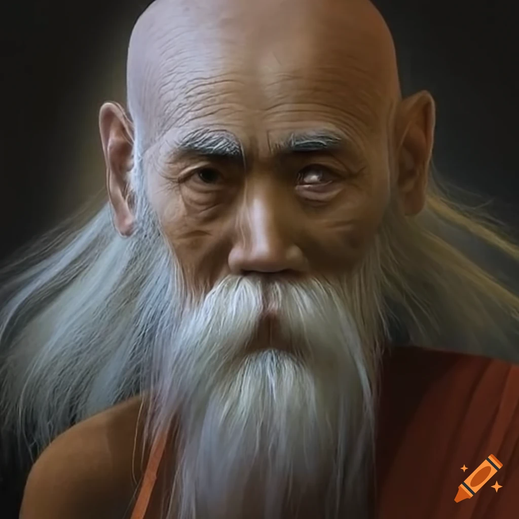 Very old zen monk with a long white beard on Craiyon
