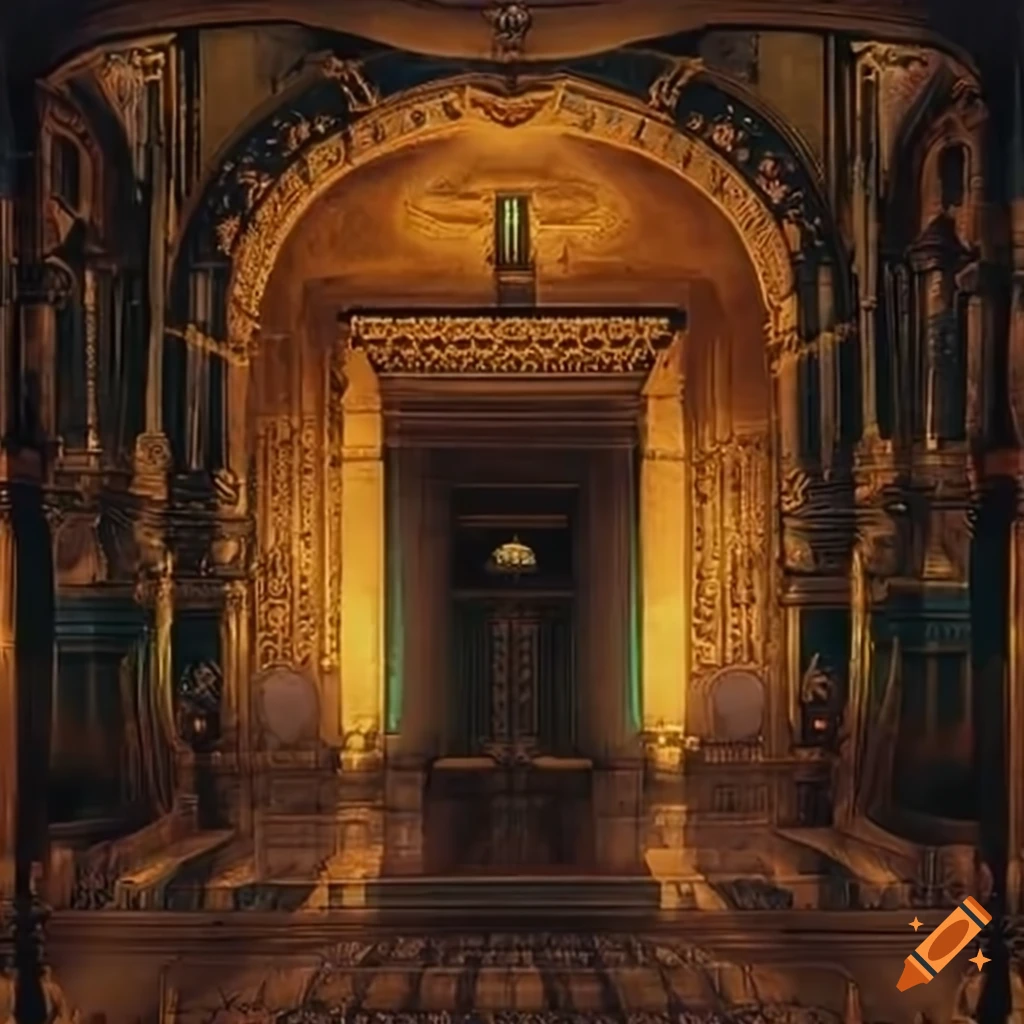 Entrance to a hidden golden city with ancient structures on Craiyon