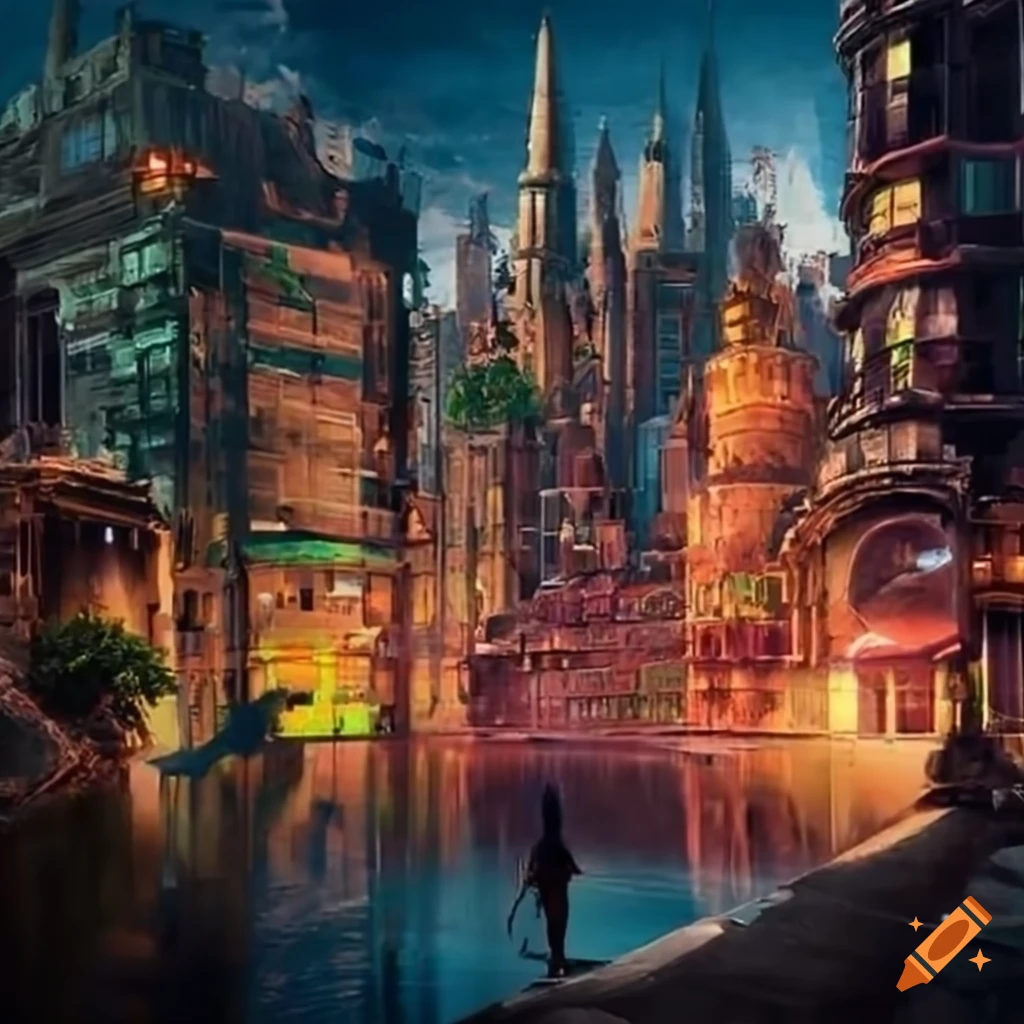 Solarpunk civilization blending nature and technology symbiotically on ...