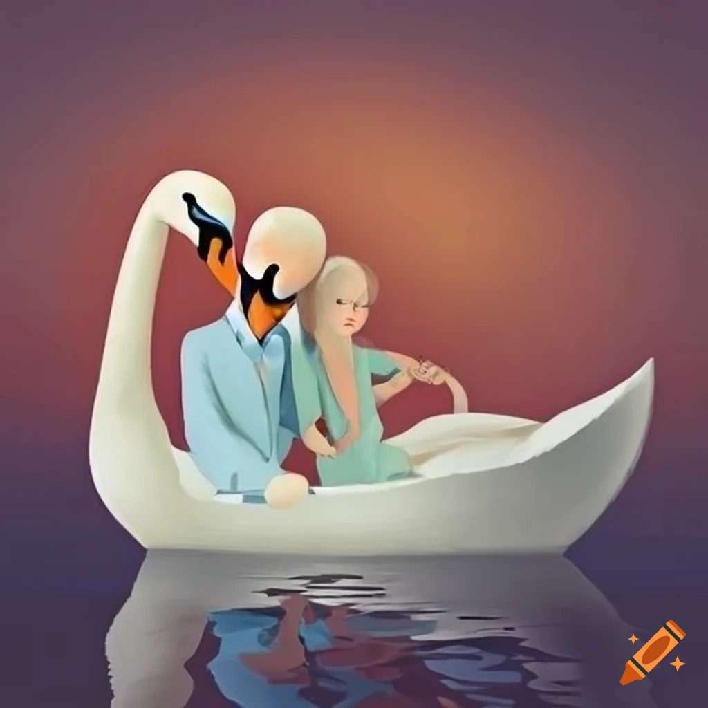 Couple enjoying a ride in a swan boat on Craiyon