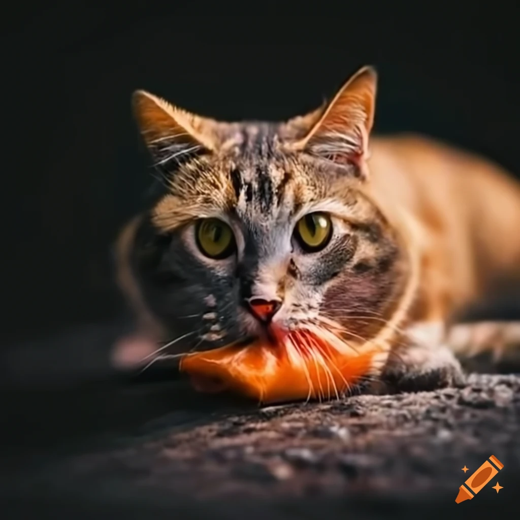 Cat eating salmon on Craiyon