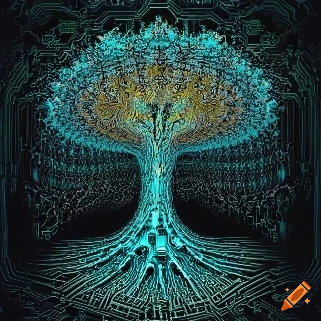 Psychedelic alien tree art in retro-futuristic style on Craiyon