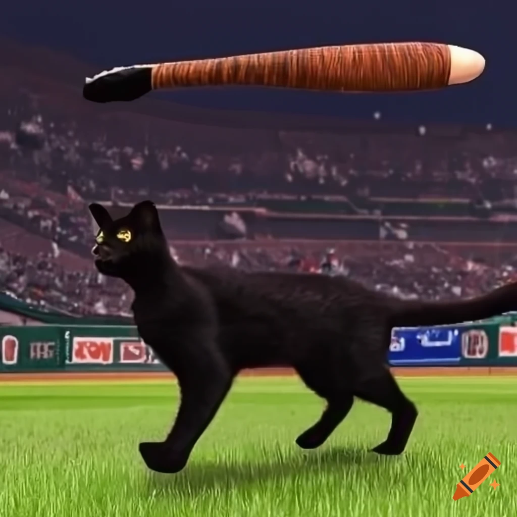 Black cats playing baseball in a stadium with photo-realistic style on ...