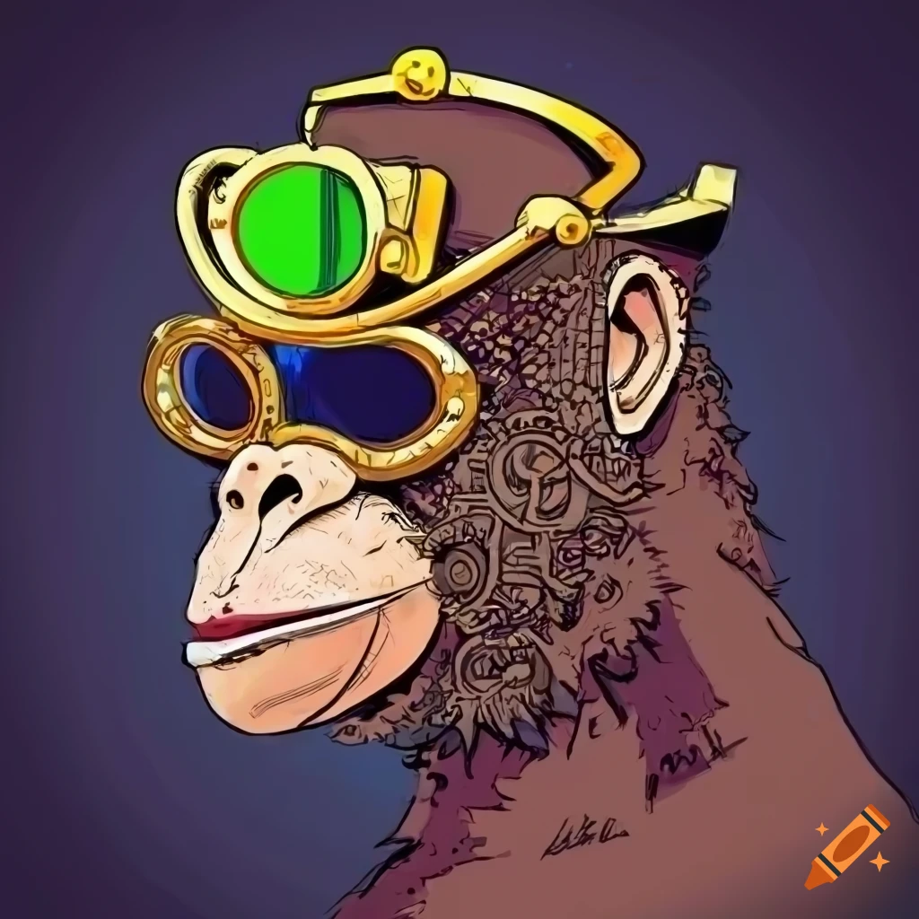 Ape with steampunk goggles in profile, illustrated in Marvel comic book ...