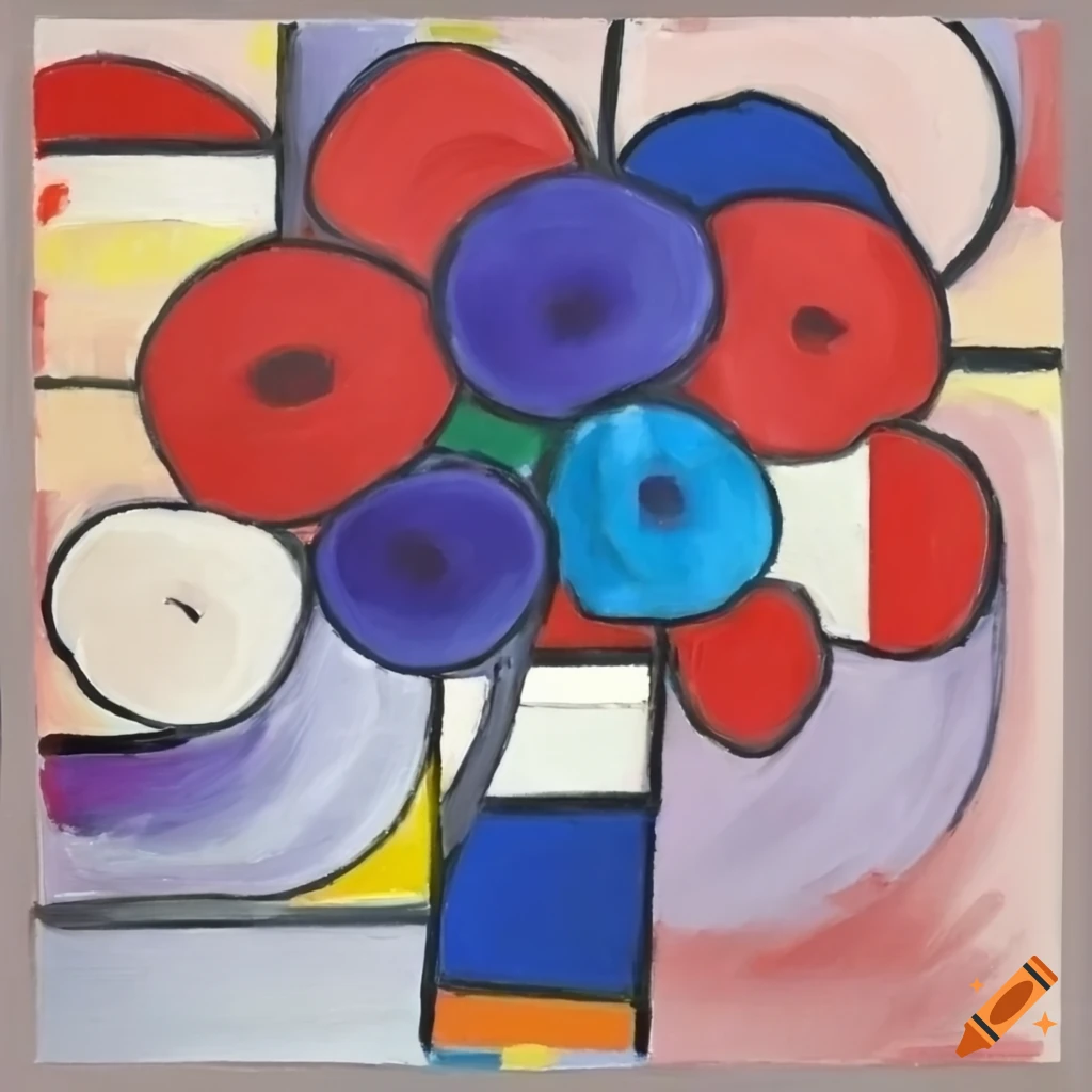Painting in mondrian style of a bouquet of flowers on Craiyon
