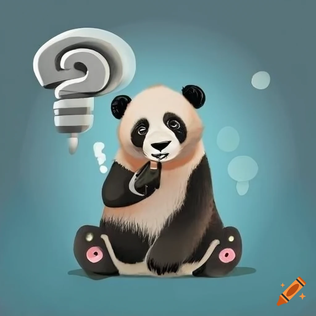 Panda with a question mark in a thinking cloud on Craiyon