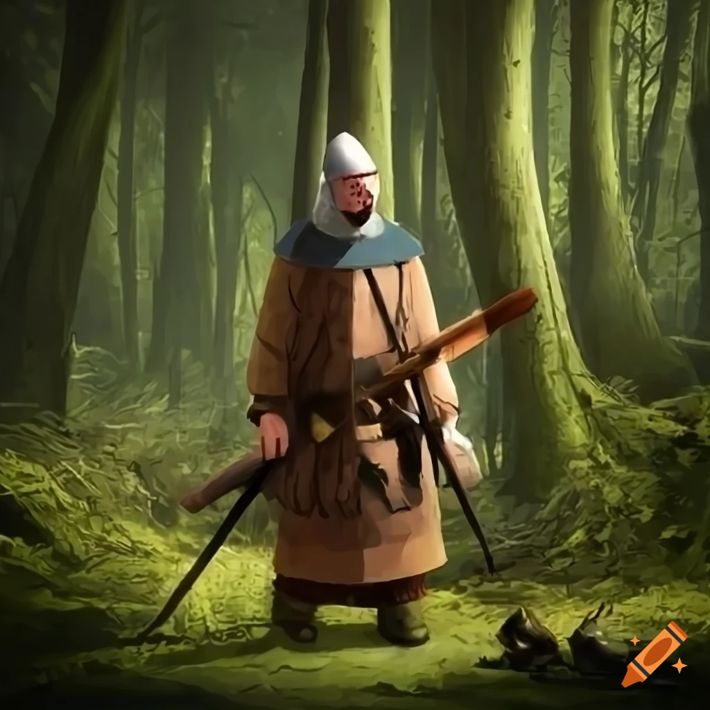 Medieval scout peon in a forest on Craiyon