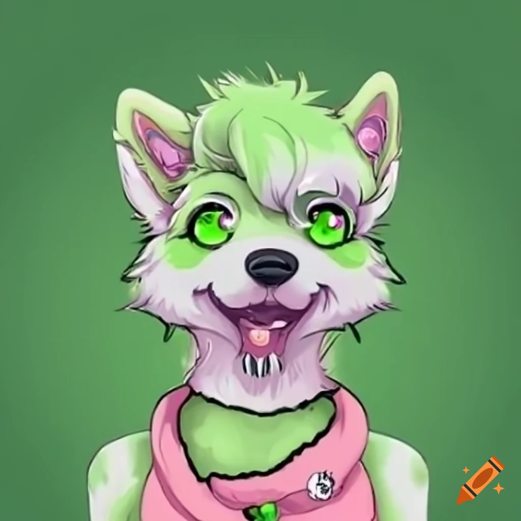 Anthro matcha bubble tea themed dog with green and light pink features ...