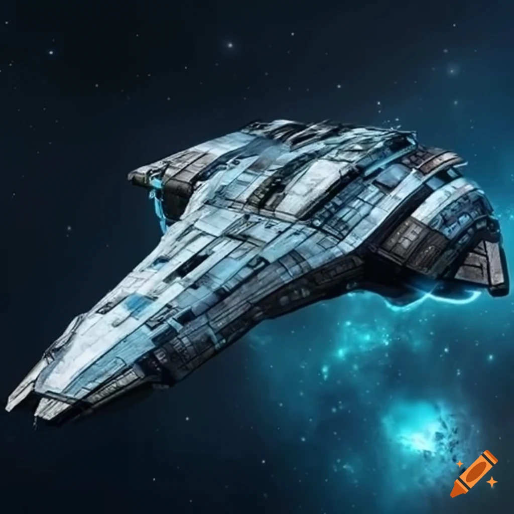 Bird-like battle starship in space on Craiyon