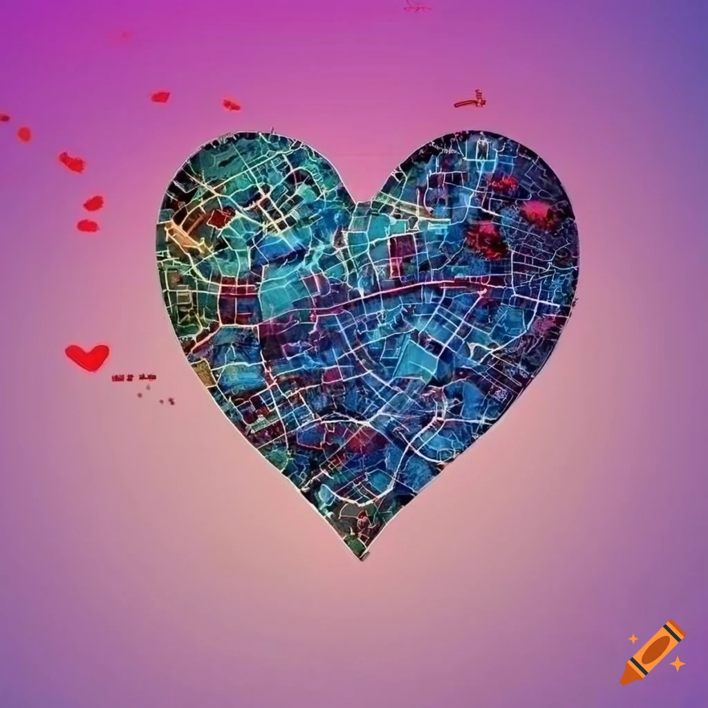 Highly detailed heart-shaped map of East London on Craiyon