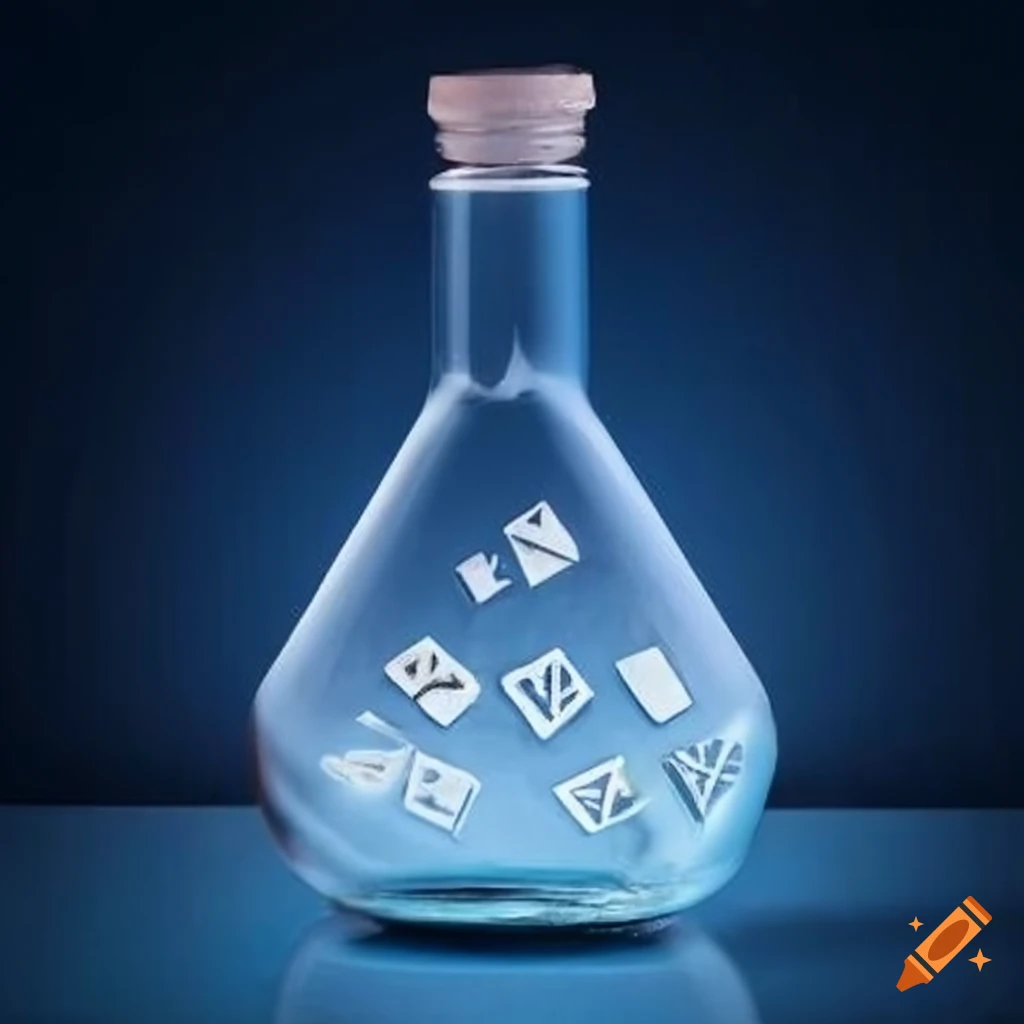 Closed glass flask with ice rune bones inside on Craiyon