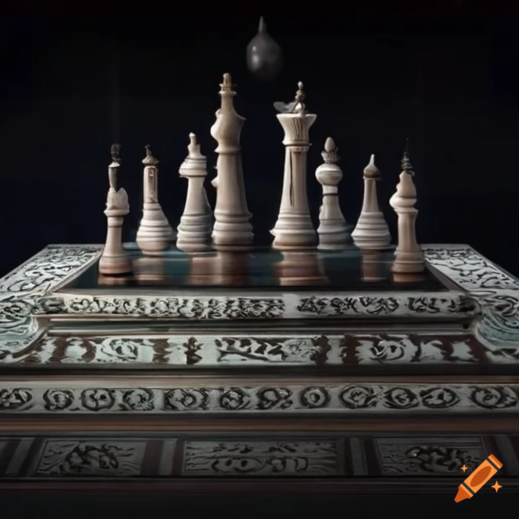 Intricate and beautiful arabic design chess board on Craiyon