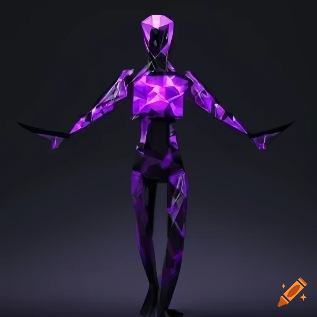 Geometric humanoid with glowing purple eyes on Craiyon