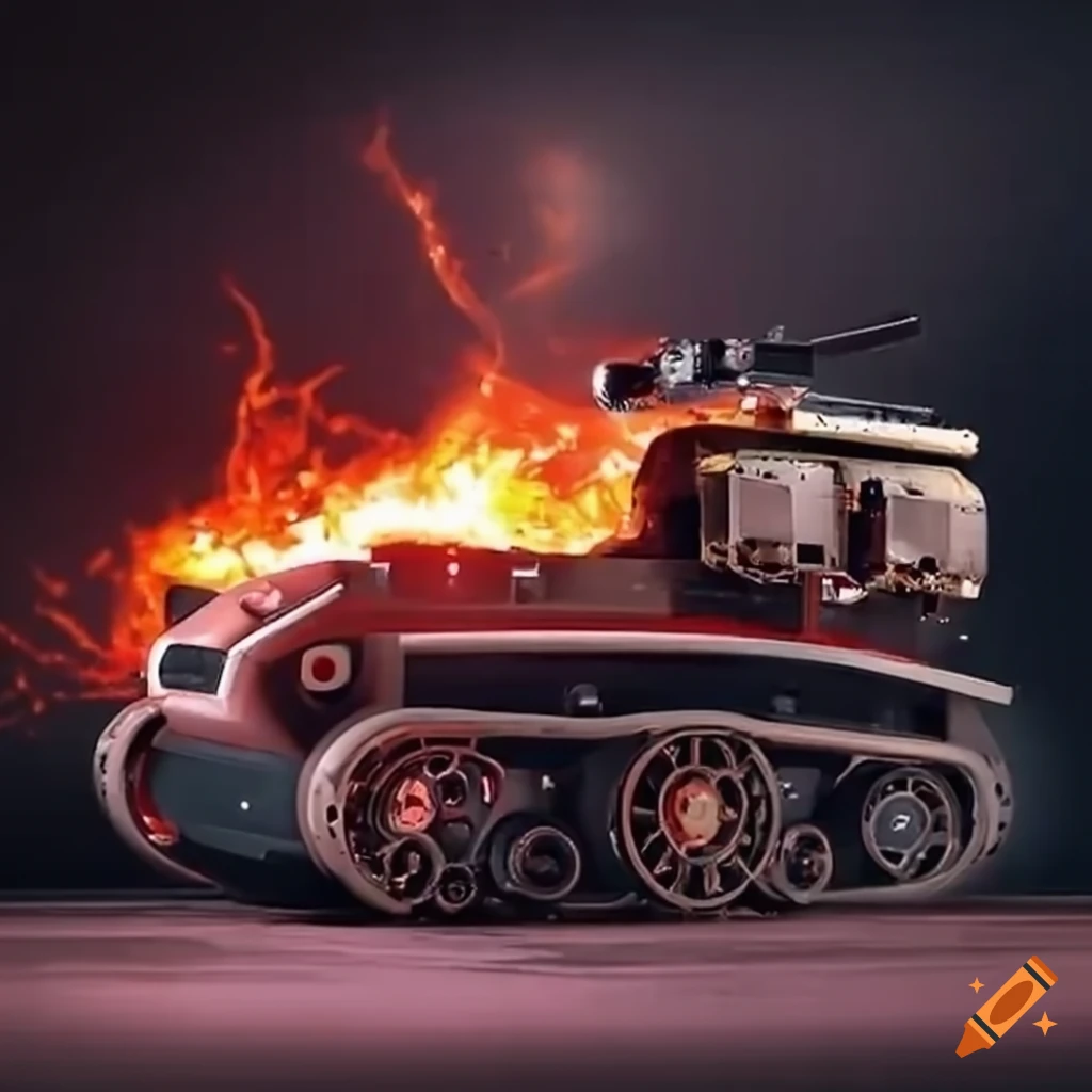 Remote-controlled robot vehicle for firefighters with tracks, a ...