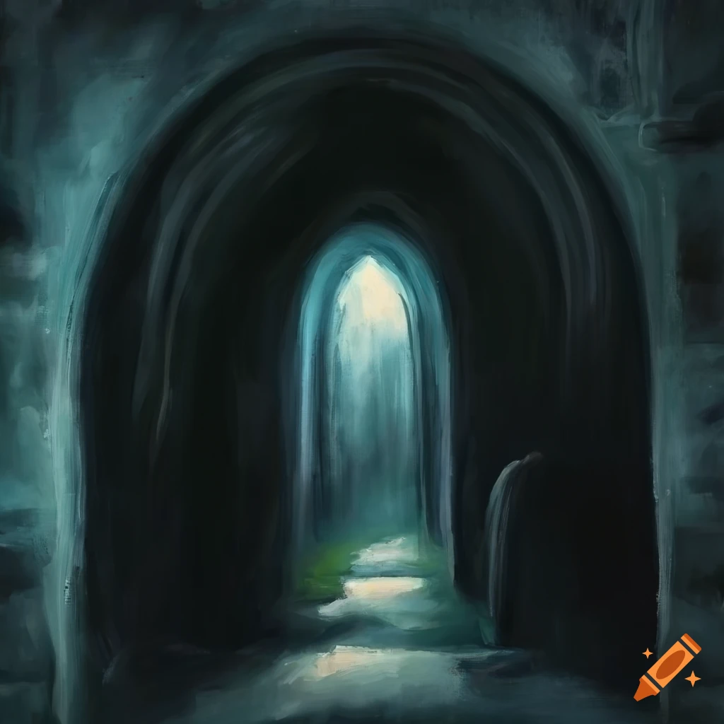 Dark stone passageway in a spooky tomb on Craiyon