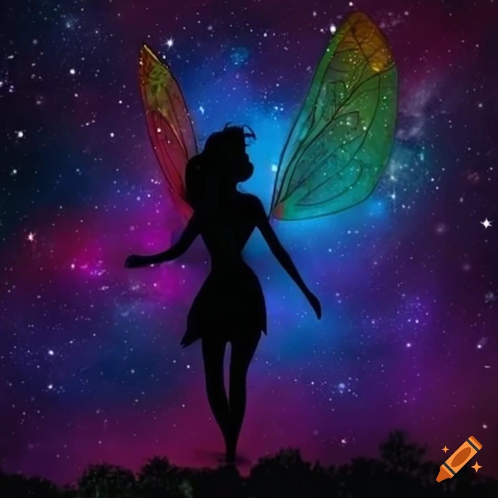Silhouettes of two fairies in a colorful galaxy on Craiyon