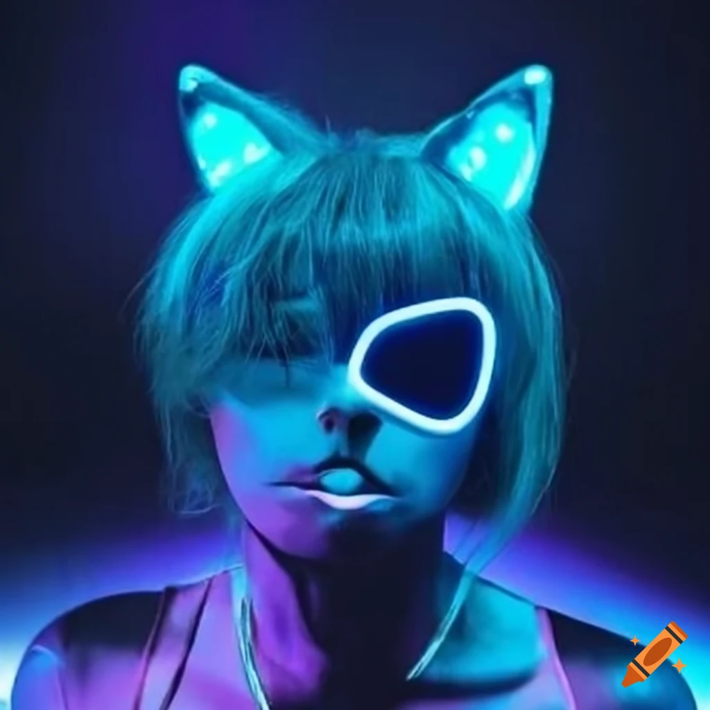 Enigmatic dj with blue led cat ears in seattle on Craiyon