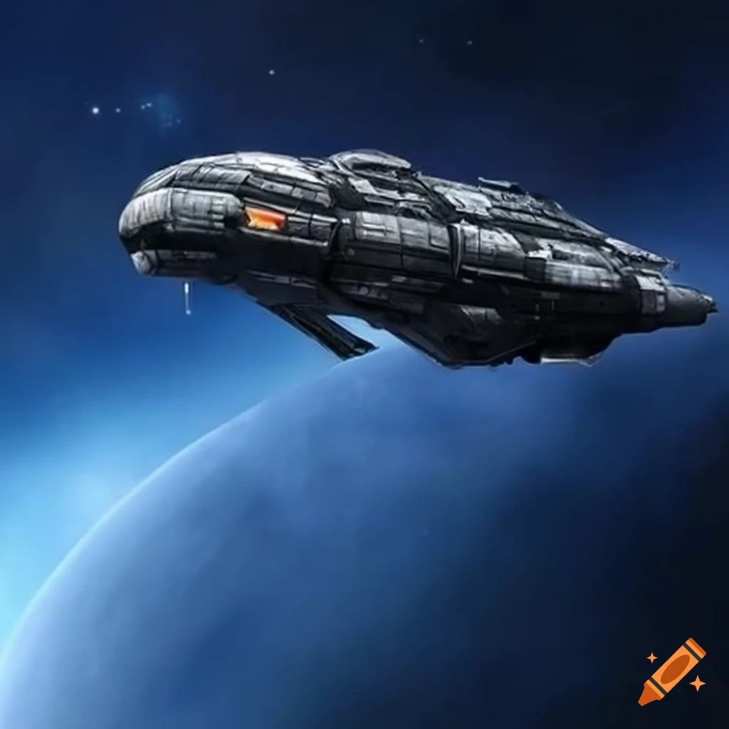 Bird-like battle starship in space on Craiyon