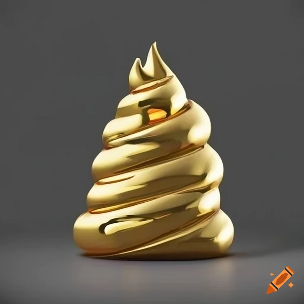 Humorous 24k gold trophy in the shape of a poop emoji on Craiyon