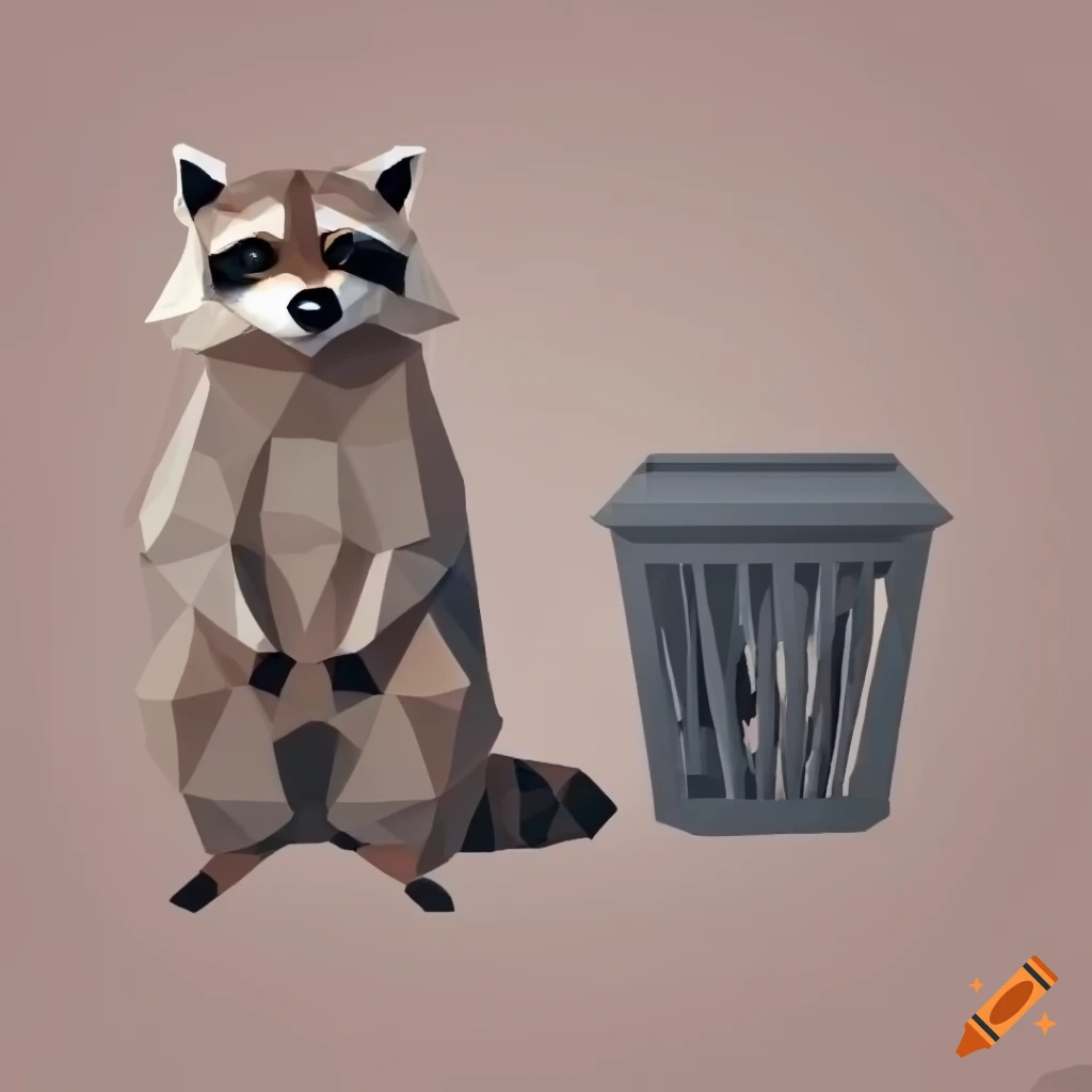 Low poly racoon near a trash can on Craiyon