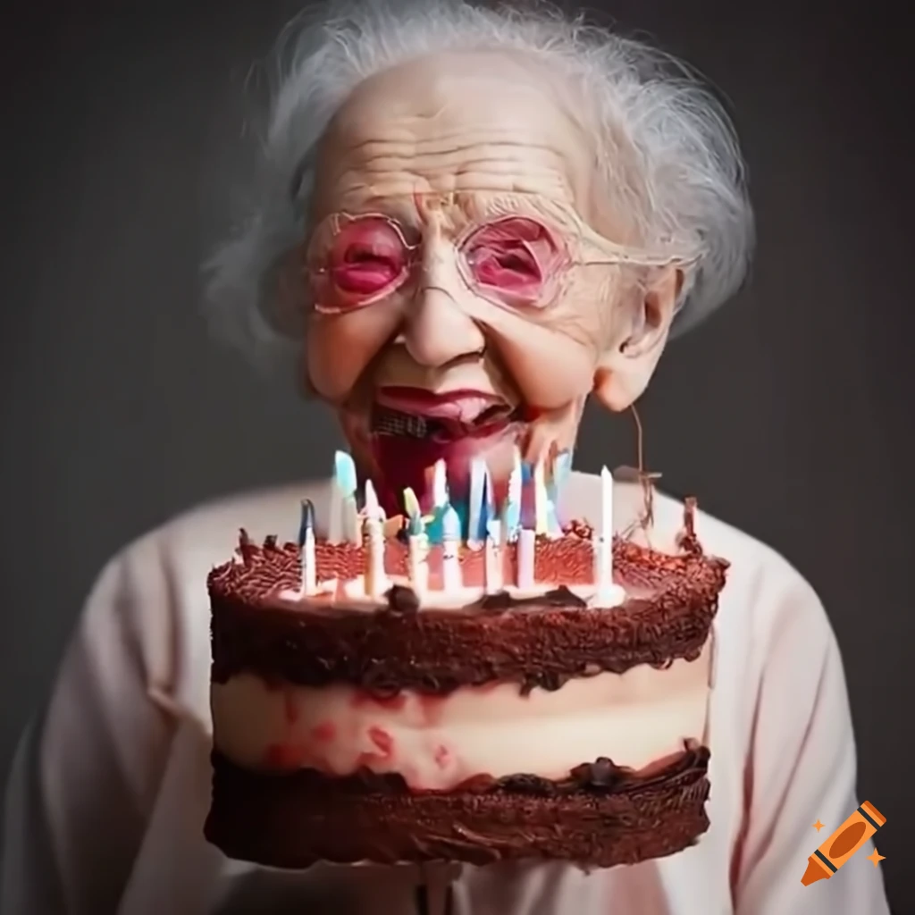 Cheerful centenarian with a birthday cake on Craiyon