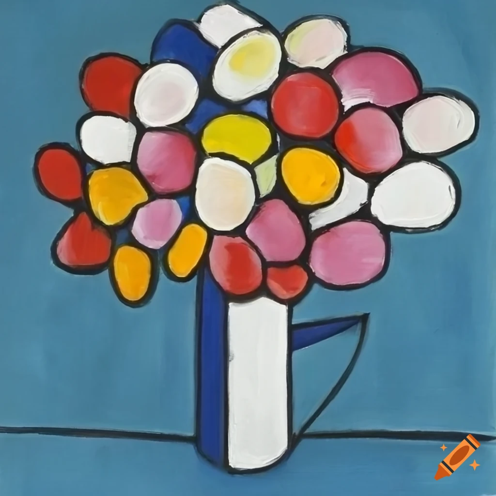 Painting in mondrian style of a bouquet of flowers on Craiyon