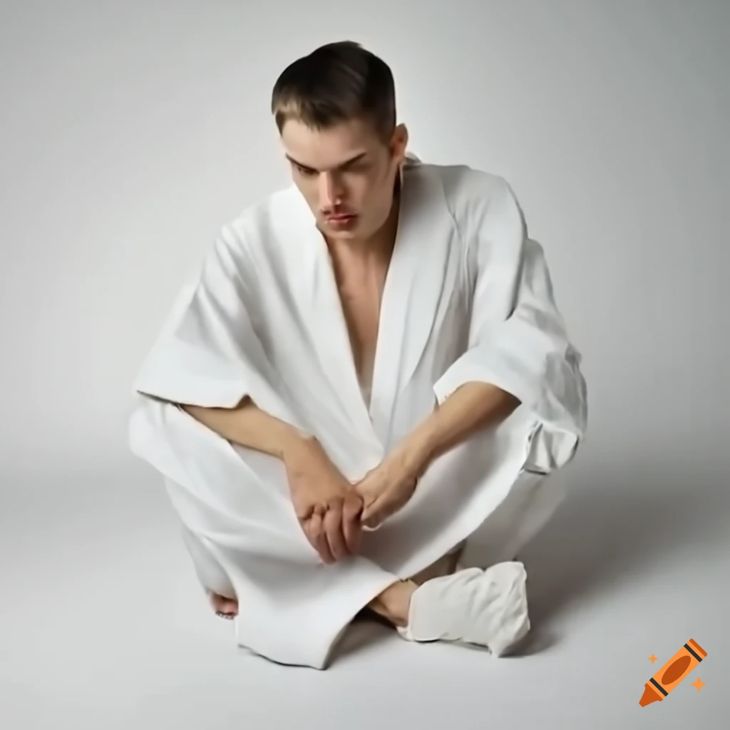 Sad man in white robe looking into the camera on Craiyon