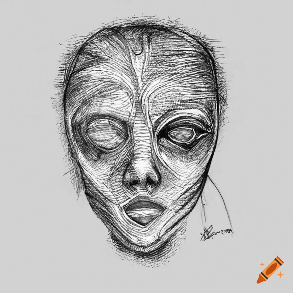 Mask sketch with chaotic and ordered elements on Craiyon