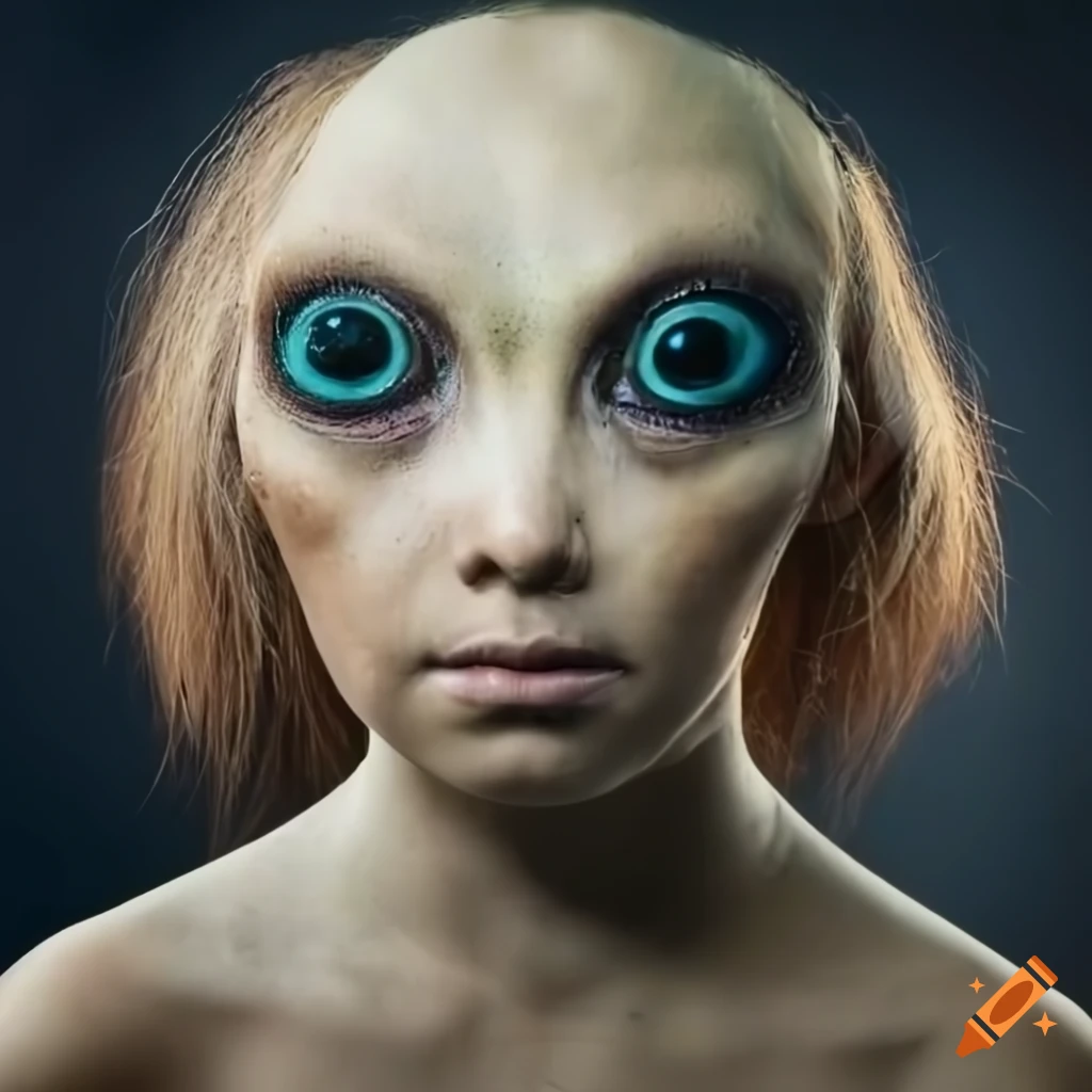 Alien girl with large football-shaped head in a Chris Cunningham style ...