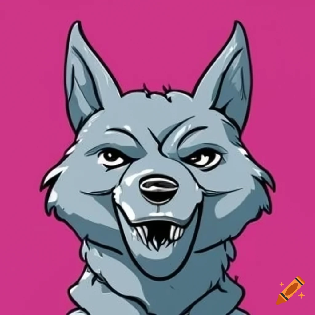 Cartoony grey wolf with a hungry look in vector line art style on Craiyon