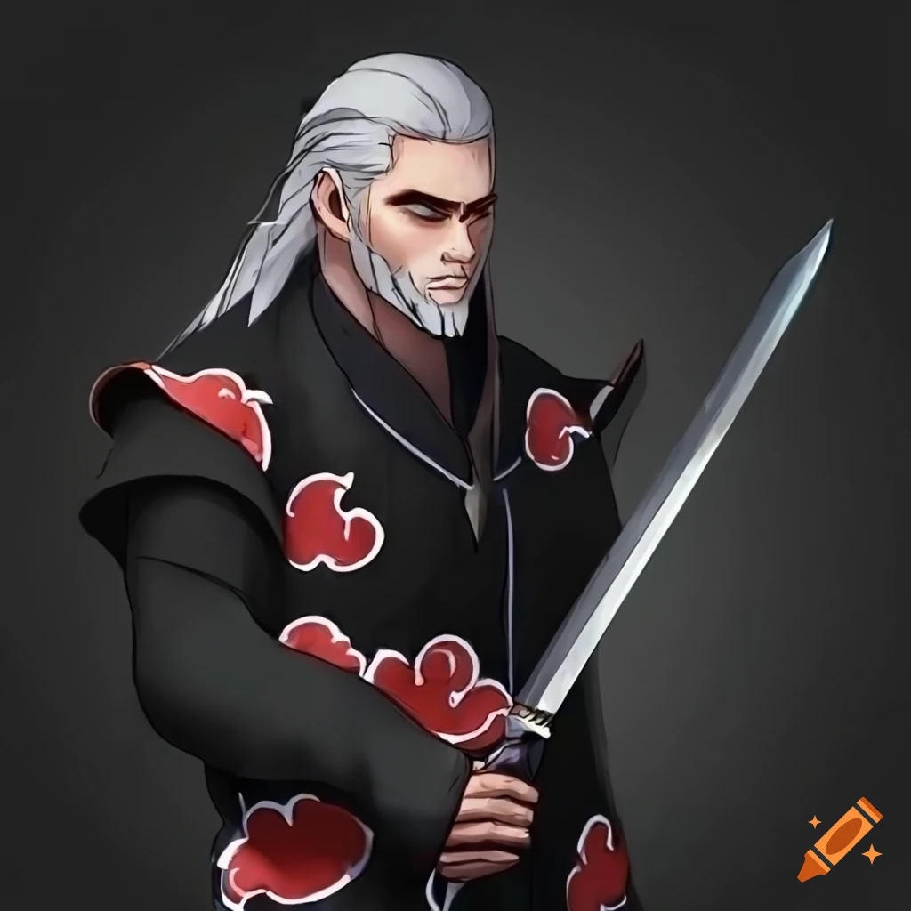 Mahito fusion of Geralt de Rivia dressed as black monk Akatsuki with a ...