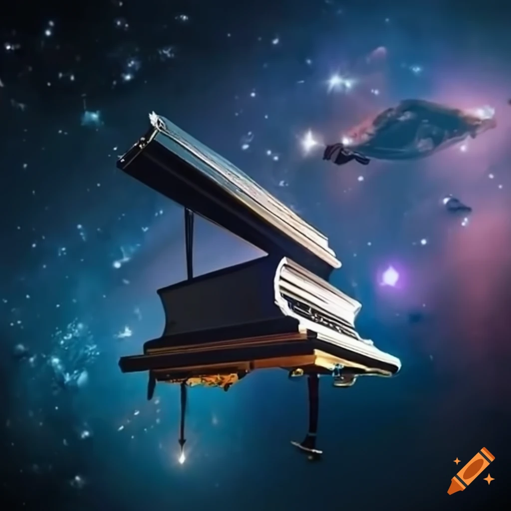 Grand piano floating in space on Craiyon