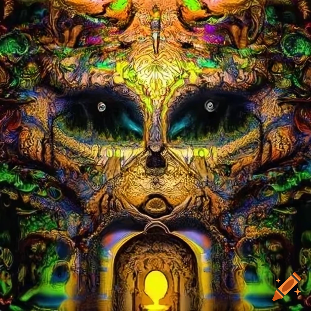 Psychedelic alien tree in retro futurism style with tropical plants on ...