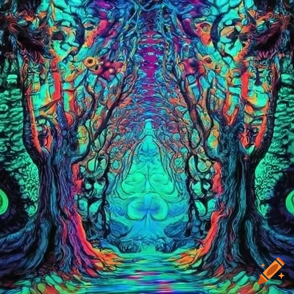 Psychedelic tree with eyes and retro alien vibes on Craiyon